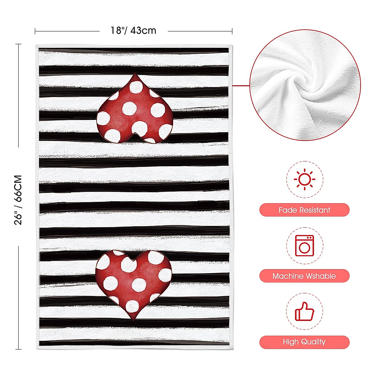 Artoid Mode Stripes Heart Hello Valentine Kitchen Towels Dish Towels, 18x26 Inch Seasonal Anniversary Valentine's Day Decoration Hand Towels Set of 2
