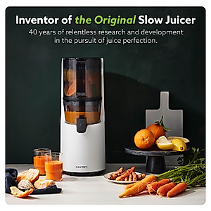 Hurom H-200 Easy Clean Electronic Juicer Machine (White) - Self Feeding Slow Juicer w Big Mouth Hopper to Fit Whole Fruits & Vegetables - Healthy Living - Rinse Clean No Scrub BPA Free Easy Assembly