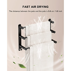 3-Tier Adjustable Ladder Bath Towel Bar 16 to 27.6 Inch,ZUEXT Oil Rubbed Black Stainless Steel Towel Holder, Wall Mounted Stair Towel Rod for Bathroom Kitchen,Strechable Towel Rail Racks w/Hooks