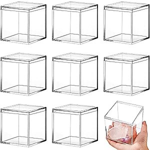 8 Pieces Clear Acrylic Plastic Square Cube Jewelry Box Mini Storage Box Mini Square Containers with Lids Storage Candy Box for Candy Pill and Tiny Jewelry (3.3 x 3.3 x 3.3 Inch)