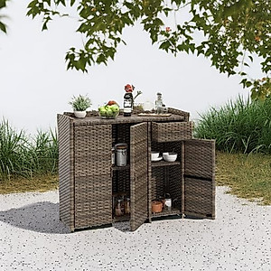 YITAHOME Outdoor Storage Cabinet, Weather-proof Rattan Bar Table with Two Doors, Adjustable Shelves & Foldable Drawer, Wicker Patio Storage Box for Outdoor Cushions, Pool Toys and Garden Tools - Brown