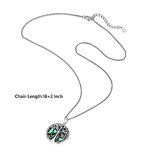 Sterling Silver Tree Of Life Natural Abalone Shell Heart Pendant Necklace For Women (Nautral Abalone Shell Life Tree)