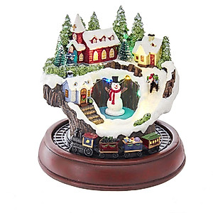 Kurt S. Adler 7.5-Inch Battery-Operated LED Musical Village and Train Table Piece, Multi
