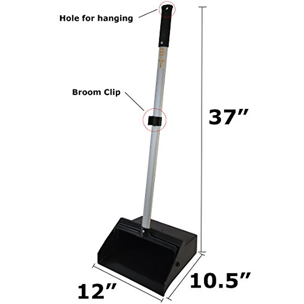 Janico 1085 Commercial Lobby Dustpan Upright, Aluminum Handle, 37” Length, Black