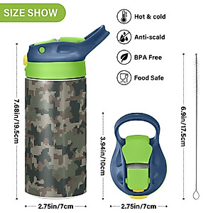 Moudou Camouflage Kids Water Bottle 12 oz, Double Walled Vacuum Insulated Stainless Steel Thermos Travel Tumbler for Boys, Girls, Toddlers