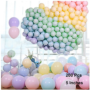 Latex Balloons Macaron Rainbow Party Balloons 5 Inch Pearlescent Helium Pastel Candy Balloons for Birthday Wedding Engagement Halloween Christmas Holiday Party Decorations Random Color 200 Pack