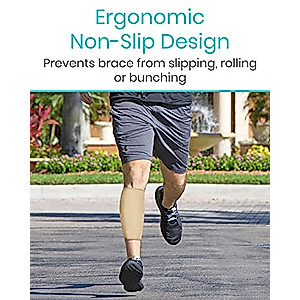 Vive Calf Brace - Adjustable Shin Splint Support - Lower Leg Compression Wrap Increases Circulation, Reduces Muscle Swelling - Calf Sleeve for Men and Women - Pain Relief (Beige)