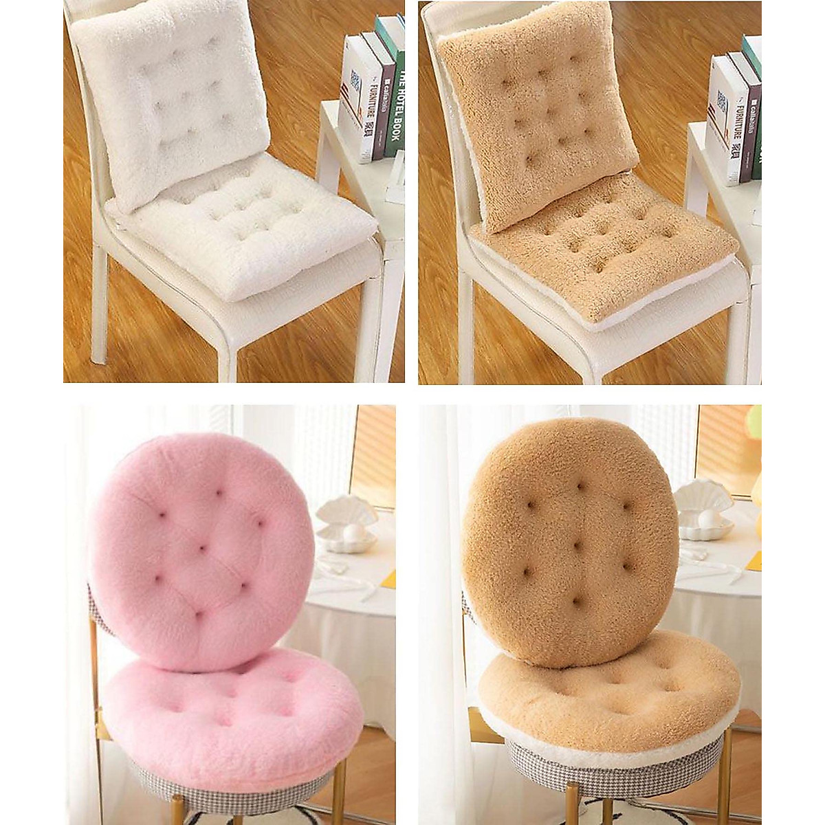 IXITON Thickened Plush seat Cushion,Lamb Fleece pad Warm Pillow Chair Stool heightened for Yoga Office Home Cafe Chair Meditation (17 * 17 inch(45 * 45cm), Round Off-White)