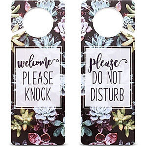 Juvale 3 Pack Do Not Disturb Door Hanger Sign, Welcome Please Knock, Double Sided (Succulents)