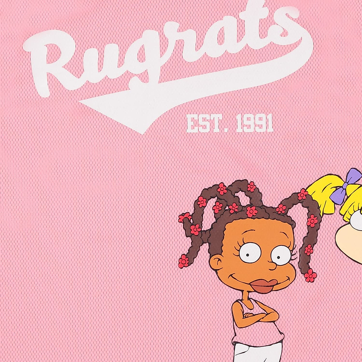 Ladies Rugrats 90's Fashion Shirt - Rugrats Angelica and Reptar Mesh Tank Top (Pink White, Large)