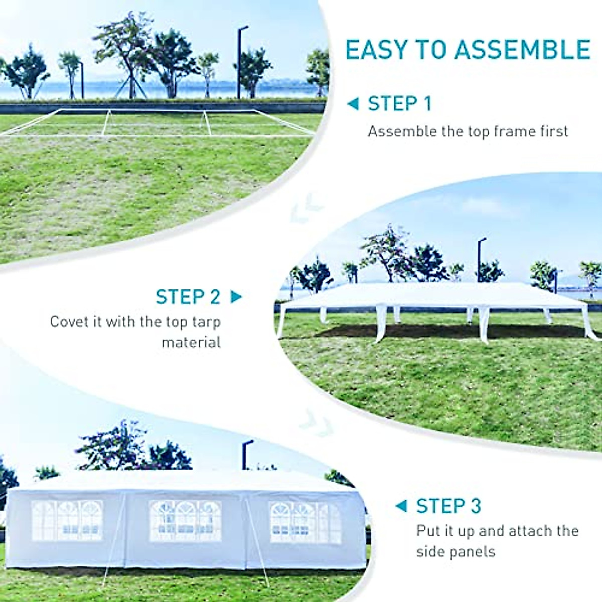 10'x30' Party Tent, Outdoor Tents for Parties, Wedding and Birthday, White Large Canopy Tent with 5 Removable Sidewalls & Transparent Windows, Outside Gazebo Event Tent for Garden, Patio and Backyard