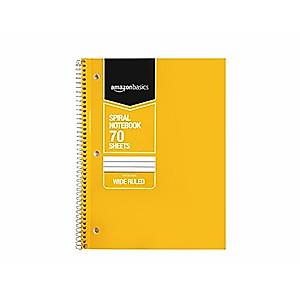 Amazon Basics Wide Ruled Wirebound Spiral Notebook, 70-Sheet, 5 Pack, Multicolor
