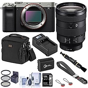 Sony Alpha 7C Mirrorless Digital Camera, Silver with FE 24-105mm f/4 G OSS E-Mount Lens Bundle with Bag, 128GB SD Card, Wrist Strap, Extra Battery, Charger, Filter Kit and Accessories