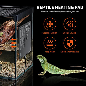 ERAARK Reptile Heating Pad 8" X 18" with Temperature Adjustable Controller Knob, 24W Terrarium Heating Mat for Reptiles Amphibians Hermit Crab Snake Lizard Turtles Lizards (8"X 18" with Adjust Knob)