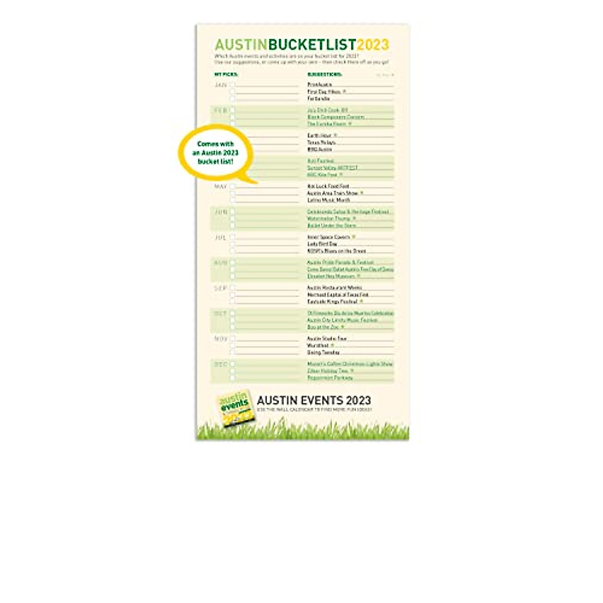 Austin Texas Events Wall Calendar 2023 - Over 250 Austin Event Dates and Activities Already On Your Calendar!