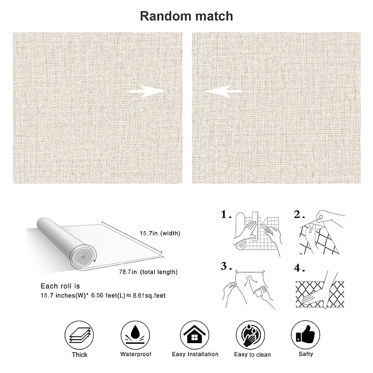 Akywall Beige Peel and Stick Wallpaper Grasscloth Contact Paper Textured Removable Fabric Linen Self Adhesive Stick on Wall Paper Waterproof Vinyl Roll for Cabinet Drawer 15.7" x 78.7"