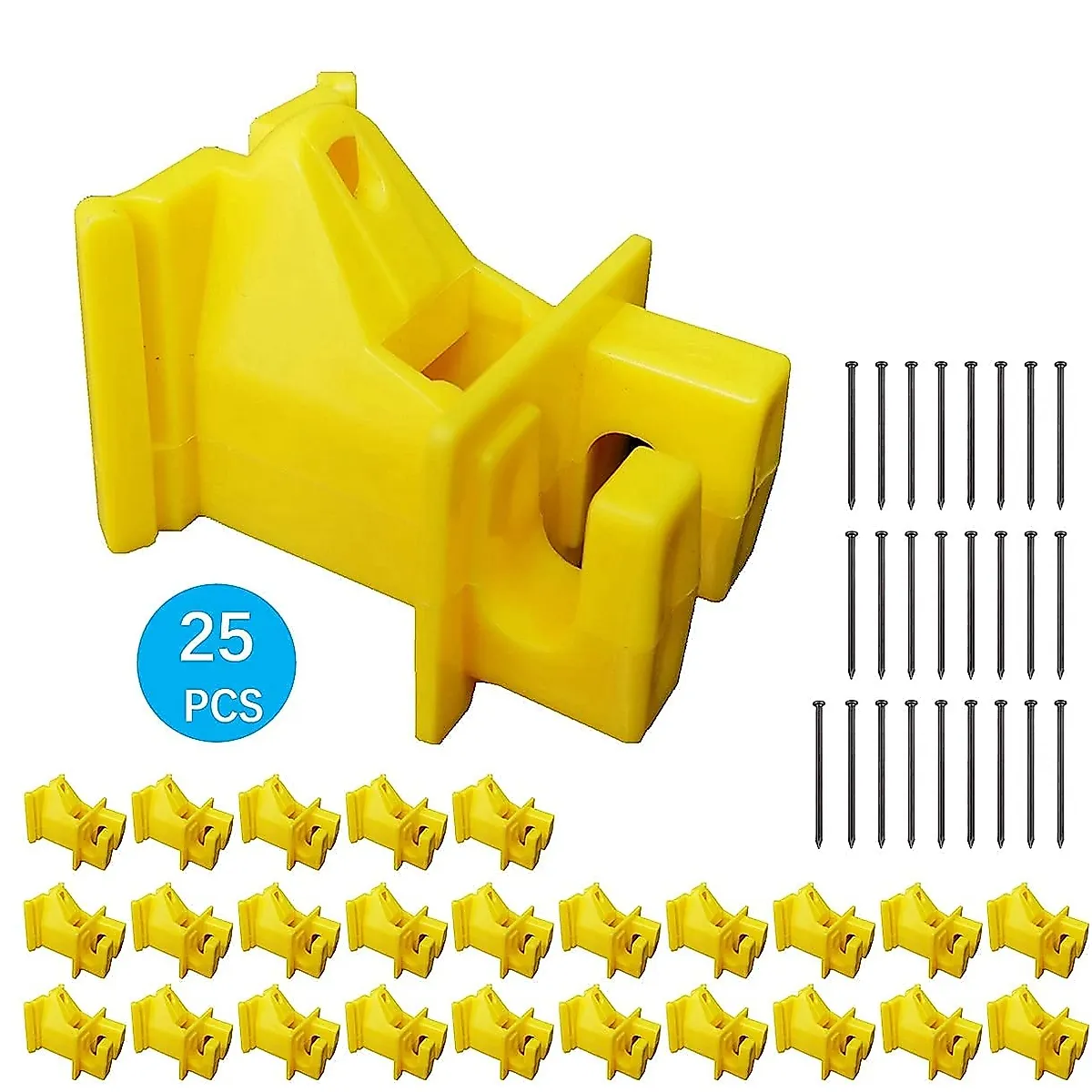 QMARK 25 Pack Electric Fence Wood Post, Nail on Insulators, Nail In Insulators, 1-1/2 Inch Extender Wood Post Insulators with Nails - Yellow (25 Pack)