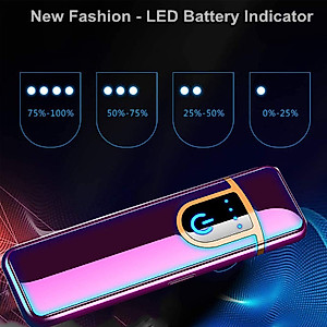 Electronic Lighter, Rainbow Ice Design USB Rechargeable Lighter Touch Ignition Cycle Charging Lighter,Windproof Plasma Lighter for Men, LED Battery Indicator Flameless Lighter Boyfriends Father Gifts