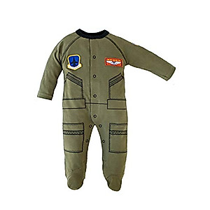 Baby Aviator Flight Suit Long Sleeve Sleeper 0-12 Mo Olive W Black Trim (9-12 mo)