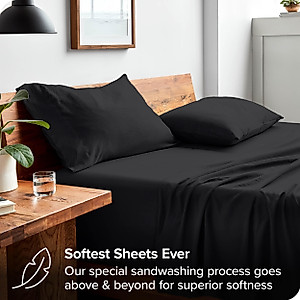 Bare Home Washed Queen Sheet Set - Premium 1800 Ultra-Soft Microfiber Queen Bed Sheets - Incredible Softness - Deep Pocket - Bedding Sheets & Pillowcases (Queen, Washed Black)