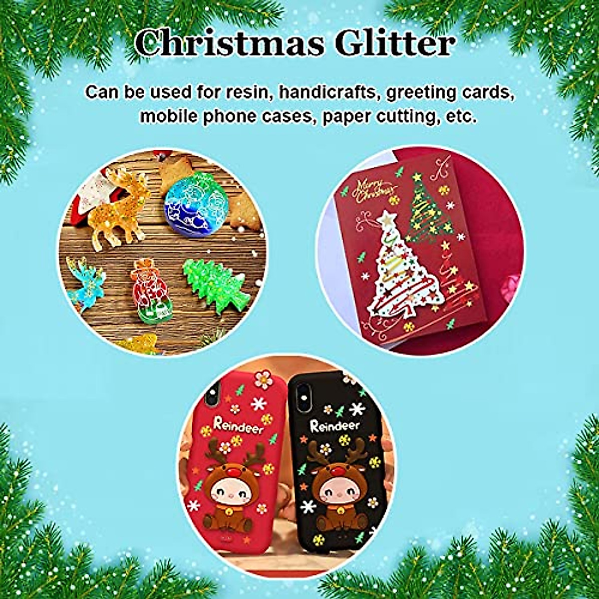Christmas Glitter, 100g Cosmetic Craft Holographic Glitter for Epoxy Resin, Laser Snowflake Christmas Tree Flakes for Nails, Face, Make Up, Body, Tumblers, Chunky Glitter Festival Decor（SD-03）