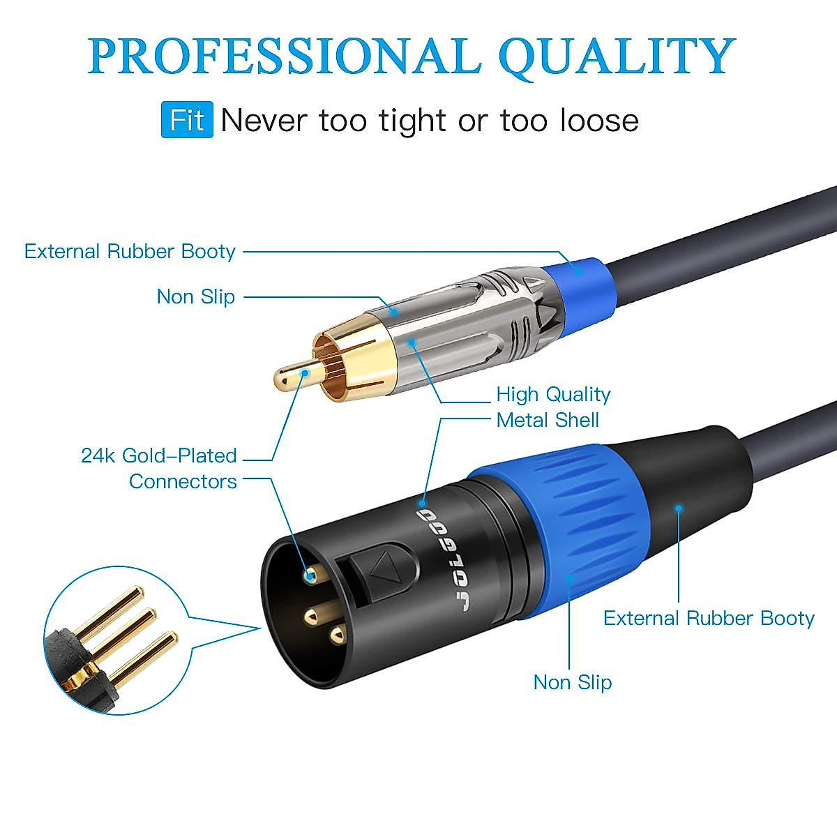 JOLGOO RCA to XLR Cable, Dual RCA Male to Dual XLR Male Cable, 2 RCA Male to 2 XLR Male HiFi Audio Cable, 4N OFC Wire, for Amplifier Mixer Microphone, 3.3 Feet