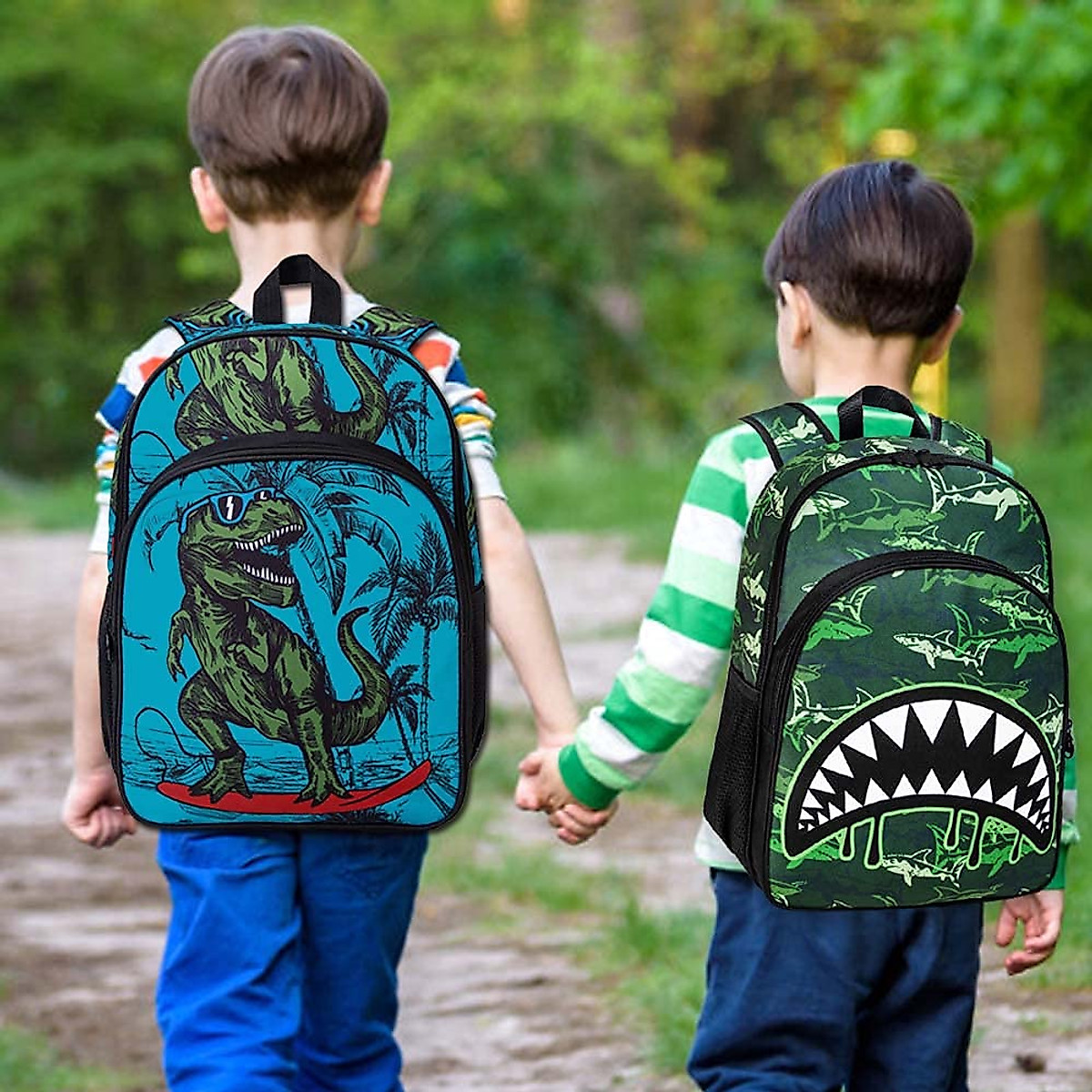 gxtvo 3PCS Dinosaur Backpack Boys, 16" Kids Preschool Elementary Dino Bookbag and Lunch Box