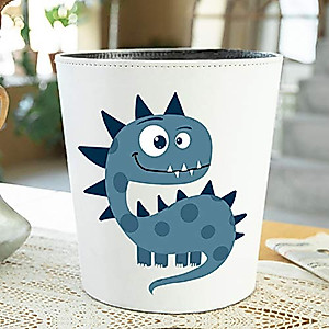 Scakbyer 10L/2.64 Gallon PU Leather Trash Can, Decorative Waterproof Wastebasket Dinosaur Pattern Paper Basket Garbage Bin for Home Children's Bedroom - Big Small Eyes Dinosaur