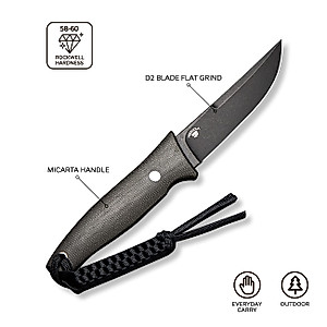 CIVIVI Tamashii Fixed Blade Knife with 4.07’’ D2 Blade Micarta Handle, Kydex Sheath, T-clip for EDC Outdoor Carry C19046-4