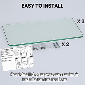 SAYAYO Floating Shelves for Wall, Tempered Glass Shelves for Bathroom, Living Room, Bedroom, Office, Toilet, Kitchen Decor, 12Inch Set of 2, Clear