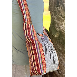 Himalaya Handmade Cotton Shoulder Bag, Unique Tapestry Hippie Crossbody with Dream Catcher Print Hobo Cross body Women bag, Festival bag Sling Boho Bag/Handmade with Love., Multi Colored Orange