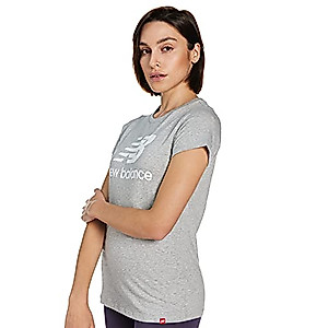 New Balance Women's NB Essentials Stacked Logo Short Sleeve 19, Athletic Grey, Large