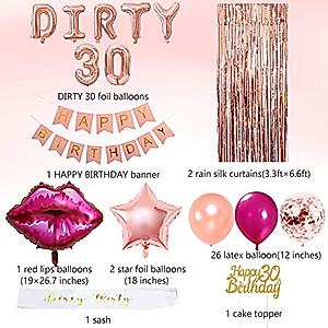30th Birthday Decorations for Women Rose Gold Dirty 30 Balloons Dirty Thirty Sash for Her 30 Years Old Party Supplies