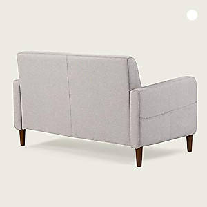 Mellow Adair Mid-Century Modern Loveseat/Sofa/Couch with Armrest Pockets, Tufted Linen Fabric, Light Grey