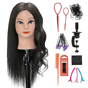SOPHIRE 100% Real Hair Mannequin Head with Stand, Hairdressers' Practice Training Head and Cosmotology Doll Head for Hairstyling and Braid - Natural Black