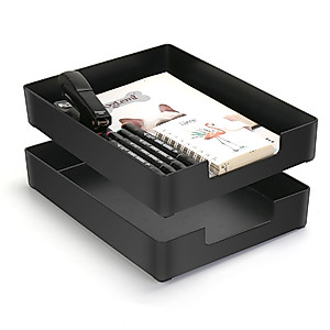 EsOfficce Letter-Size Tray, 2PCS Plastic Stackable A4 Paper Tray, Desk Drawer Organizer, Multi-use Large Storage Basket for Office Home Supplies,13 x 9.6 inch