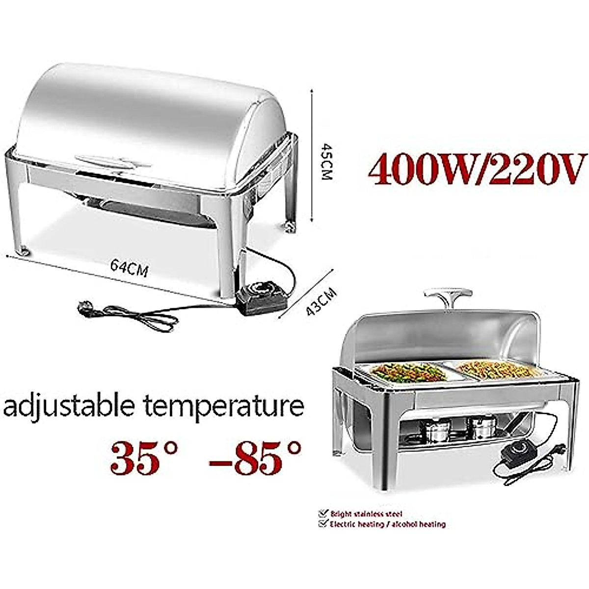 Chafing Dishes Chafing Dish Buffet Set, Food Warmers Server Warming Tray Round Rectangular Chafers, Stainless Steel Square Chafer, Round Food Warmer Chafing For Catering Warmer Chafer Set, Energy Effi