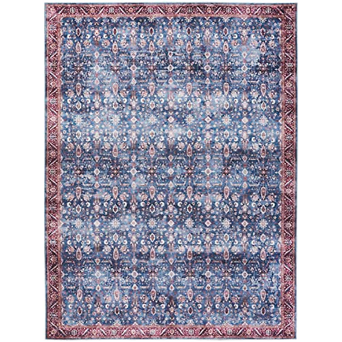 Nourison Brilliance Machine Washable Traditional Vintage Blue/Brick 7'10" x 9'10" Area -Rug, Easy -Cleaning, Non Shedding, Bed Room, Living Room, Dining Room, Kitchen (8x10)