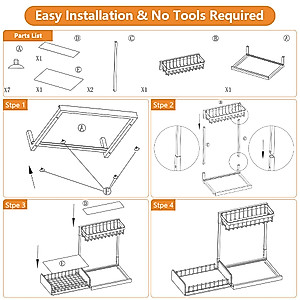 JTAGOO Under Sink Organizers and Storage, Metal L-shape Kitchen Organization 2-Tier Sliding Cabinet Organizer, Under Bathroom Sink Cabinet Organizer Shelf with Drawers, Black, 1 Pack