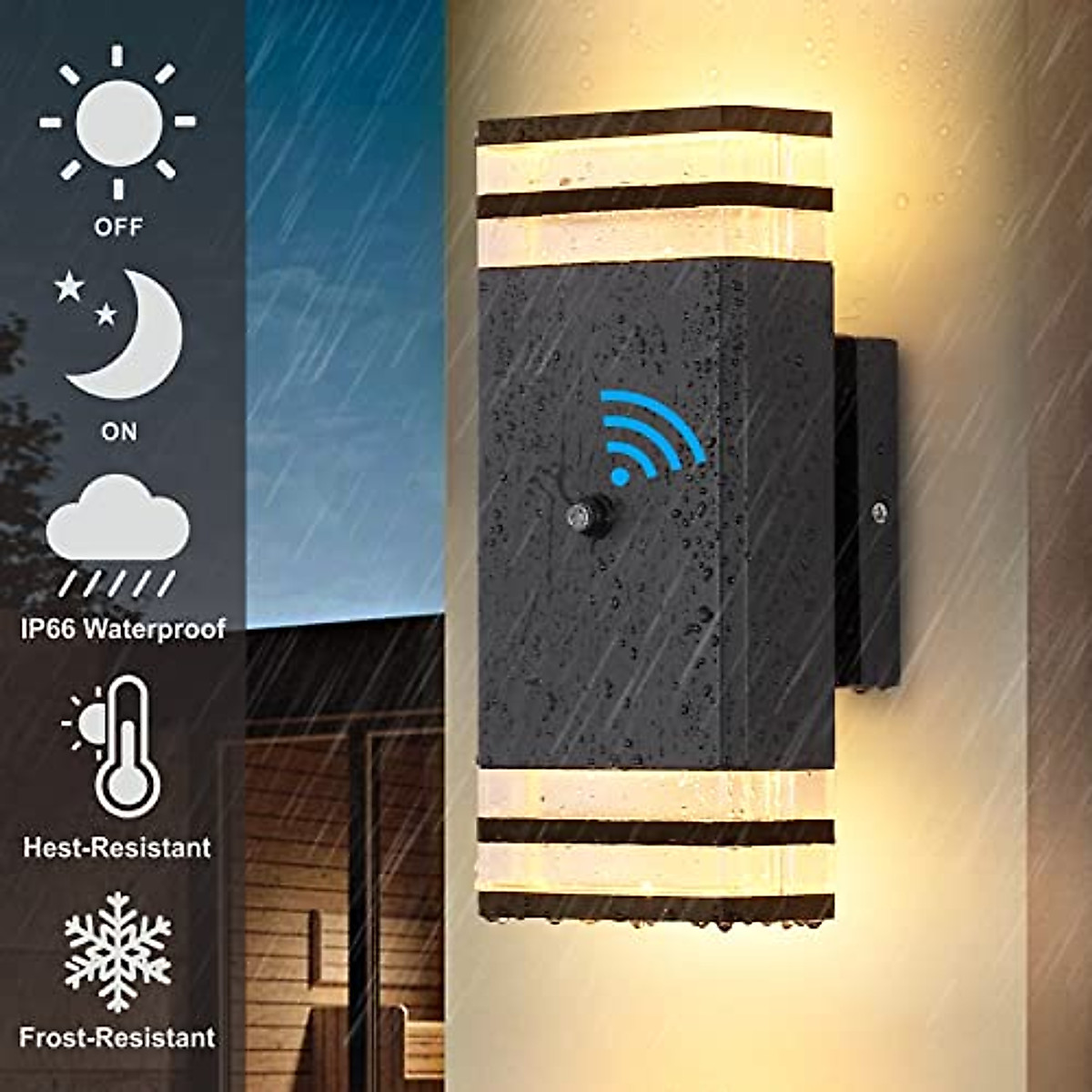 DAKAFUL 2 Pack Dusk to Dawn Sensor Wall Lights, Integrated LED Wall Sconce, 10W 2700K Aluminum Outdoor Lighting, Modern Exterior Light Fixture for Porch Patio Garage