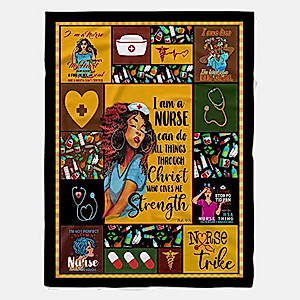 Black Nurse Gifts for Women Soft Fleece Throw Blanket for Black Nurses Graduation Gift Retirement Gifts for African Nurses Women Warm Present for Black Nurse