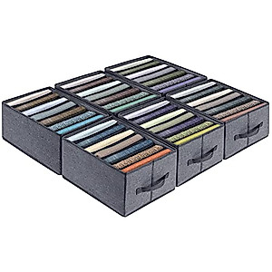 BIGLUFU 6 Packs Wardrobe Clothes Organizer for Folded Clothes, 7 Grids Foldable Dresser Closet Organizers and Storage, Drawer Organizers for Clothing with Handles for Jeans, Sweater, Dress, Grey