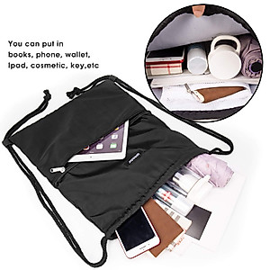 WANDF Drawstring Backpack String Bag Sackpack Cinch Water Resistant Nylon for Gym Shopping Sport Yoga (Black)