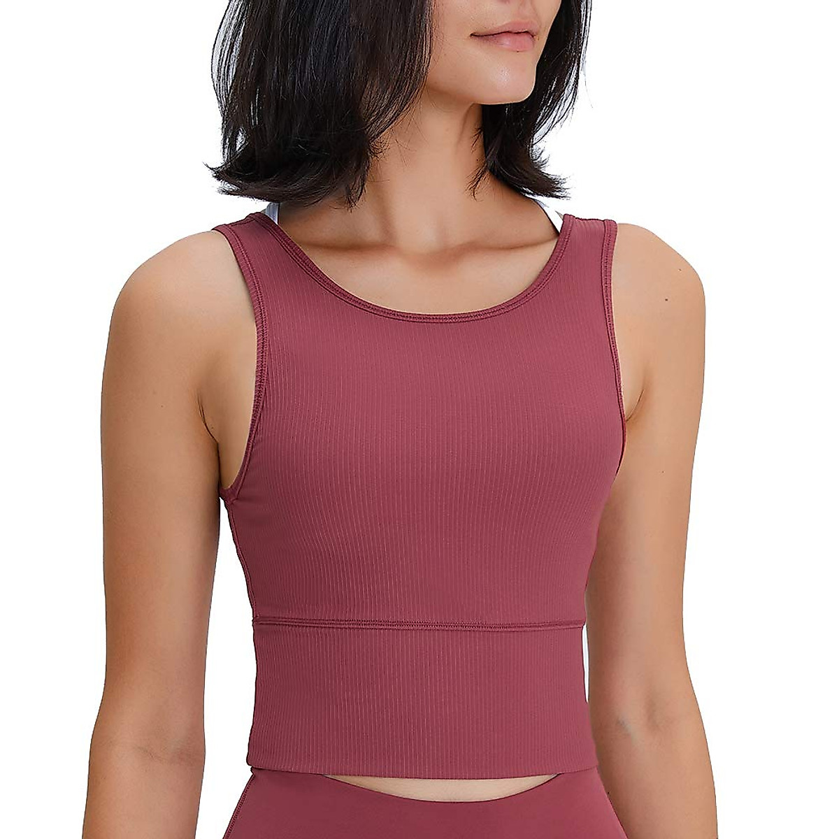 Workout Tank Tops for Women Cropped Ribbed Athletic Tank Gym Tight Fit Tops for Yoga Fitness Sports Running Dark Red 8