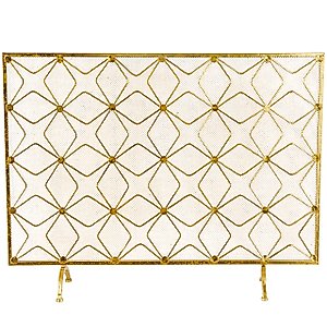 Deco 79 Metal Geometric Star Patterned Single Panel Fireplace Screen with Mesh Netting, 38" x 9" x 28", Gold