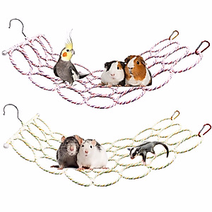 2 Pack Hanging Rat Rope Net, Bird Swing Toy, Parrot Climbing Ladder Bridge for Small Animal Cage Accessories