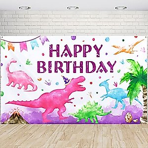 Watercolor Dinosaur Backdrop - 73'' x 43'' Dinosaur Birthday Party Supplies for Girls Kids Indoor Outdoor Photography Background Dino Theme Party Decorations Wall Decor
