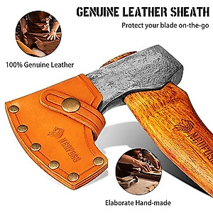 NedFoss 13" Hatchet with Leather Sheath, Forged Carbon Steel Axe, Hatchets for Camping and Survival, Bearded Axe with Beech Handle, Bushcraft Axe, Carving Axe, Chopping Cutting Splitting Camping Axe