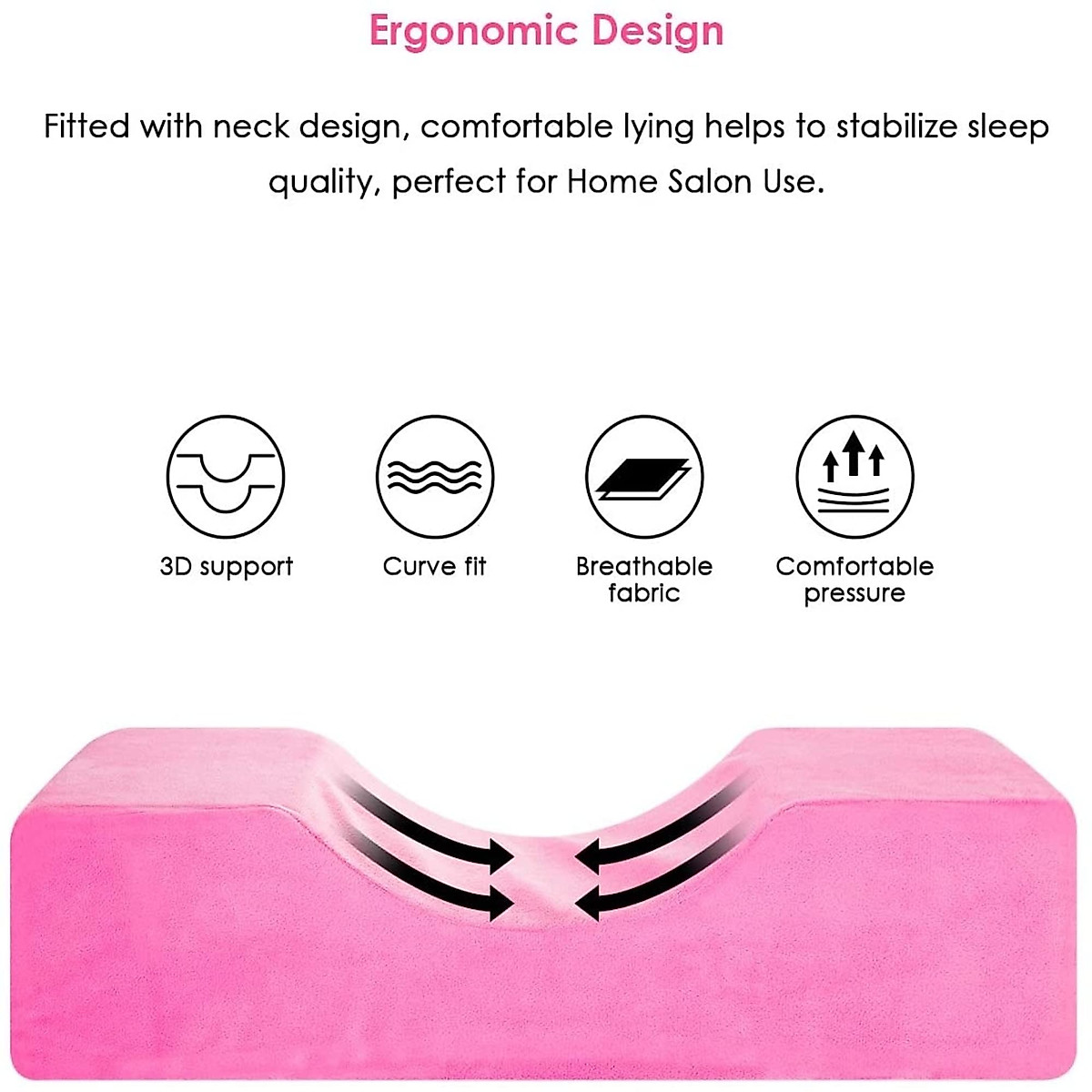 SAILFIN Lash Pillow for Lash Extensions, Eyelash Extension Pillow, Lash Bed Pillow, Memory Foam Lash Neck Pillow for Lash Extensions, Pink