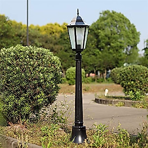 1-Light Black European Glass Lantern Street Light, Traditional Victoria Antique Outdoor Aluminum Metal Pillar Post Lamp Waterproof Column Lawn Villa Garden Landscape Pole Floor Lights D